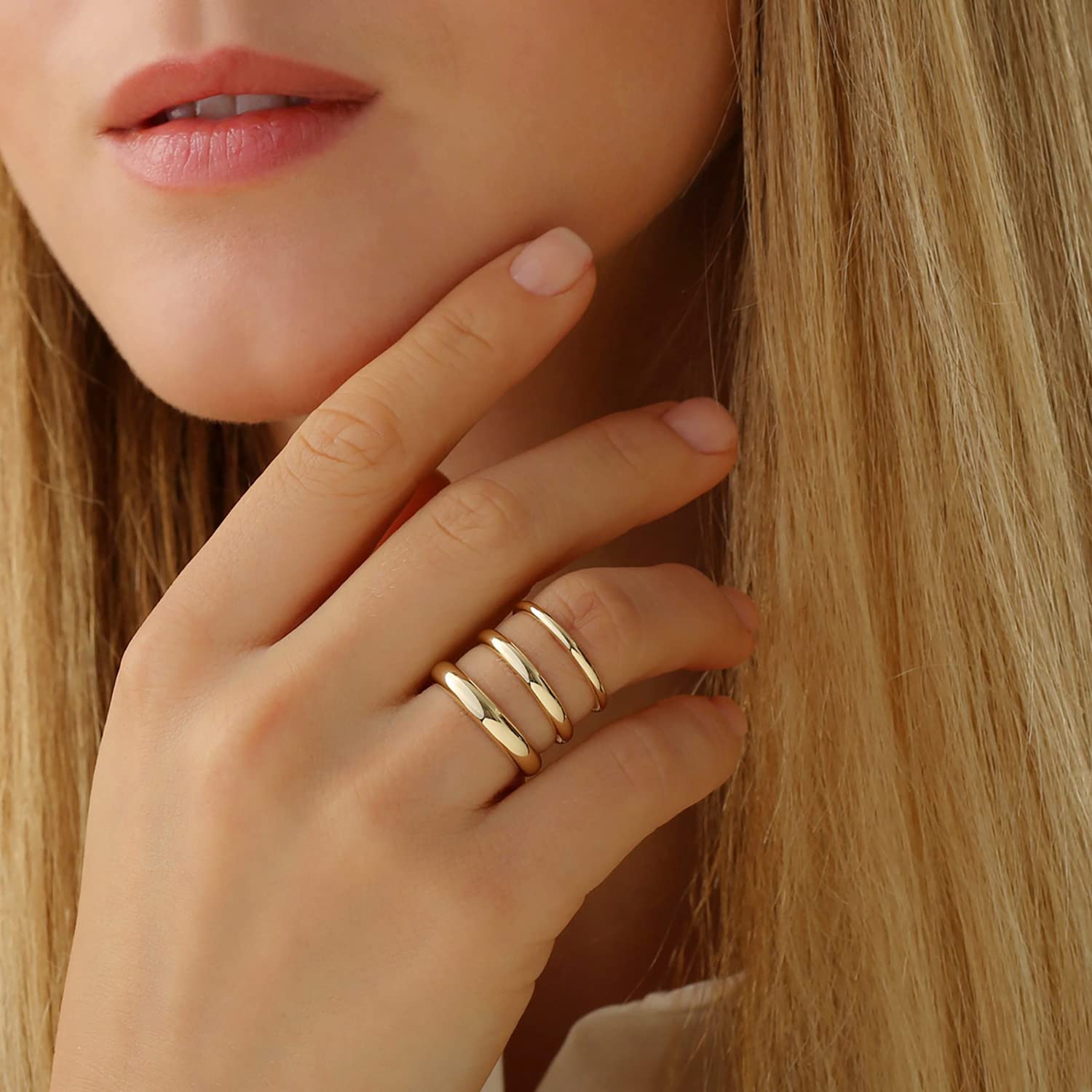 ZNBOH 3Pcs 14K Gold Filled Ring Stackable Rings for Women Stacking Thin Gold Ring Set Simple Plain Thumb Pinky Finger Statement Band Rings Men Comfort Fit 2mm 4mm 6mm