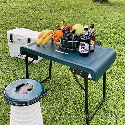 OXAMAFIT Outdoor Retractable Folding Table and 2 Stools Set, Portable Camping Foldable Table Lightweight, 3 Lighting Mode Adjustable Stool for Outdoor Picnic, Beach, Camp, Party.-Green