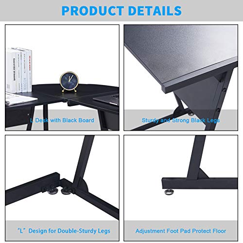 Symylife Gaming L Shaped Desk Computer Corner Desk,57.8" Home Office Gaming Desk,Office Writin Study Workstation with Metal Frame, Space-Saving, Black