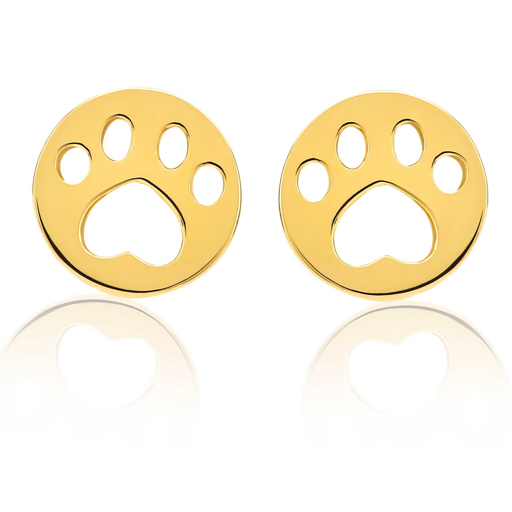 Solid 14K Yellow Gold Tiny Small Dainty Polished Paw Open Disk Dot Stud Earrings (Open Paw)