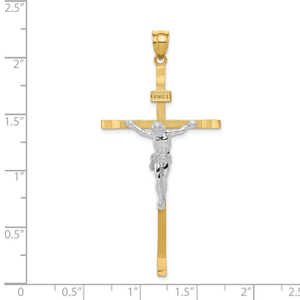 Solid 14k Yellow and White Gold Two Tone Cross Pendant Crucifix Charm - 55mm x 26mm