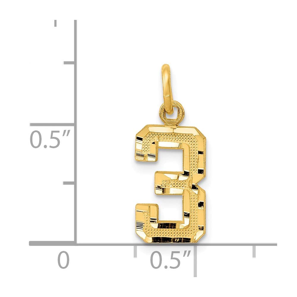 Solid 14k Yellow Gold Casted Small Diamond-Cut Number 3 Charm Pendant - 20mm x 7mm