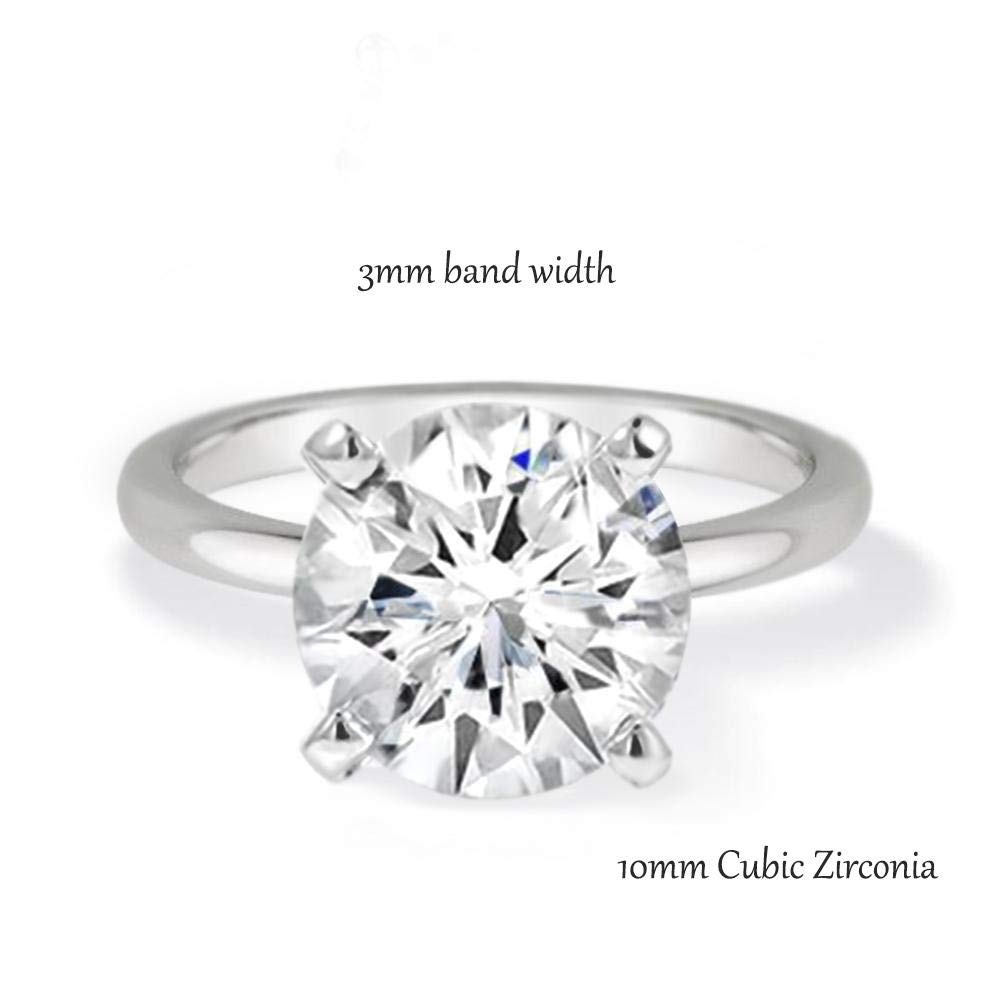 Samie Collection 4 Carat Round Brilliant Simulated Diamond CZ Solitaire Engagement Rings for Women, Classic Wedding Ring, White Gold Finish, Size 6