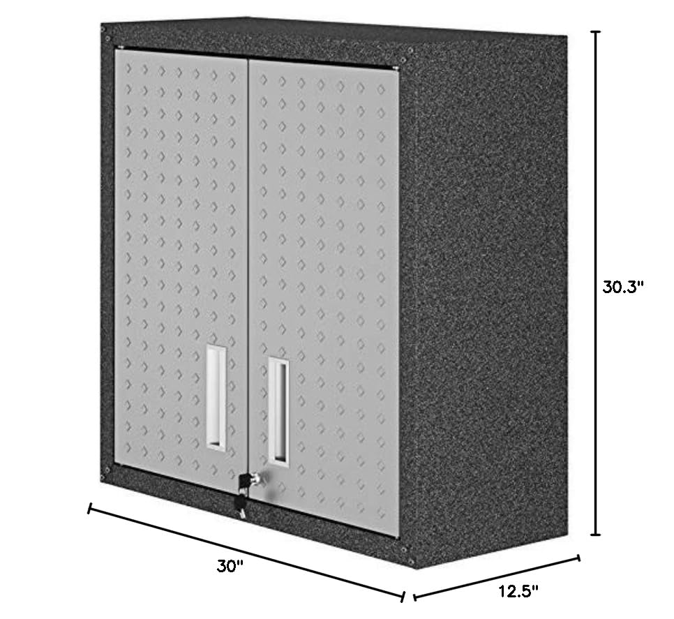 Pemberly Row Metal 2 Door Wall Mount Floating Garage Storage Cabinet with Lock in Grey