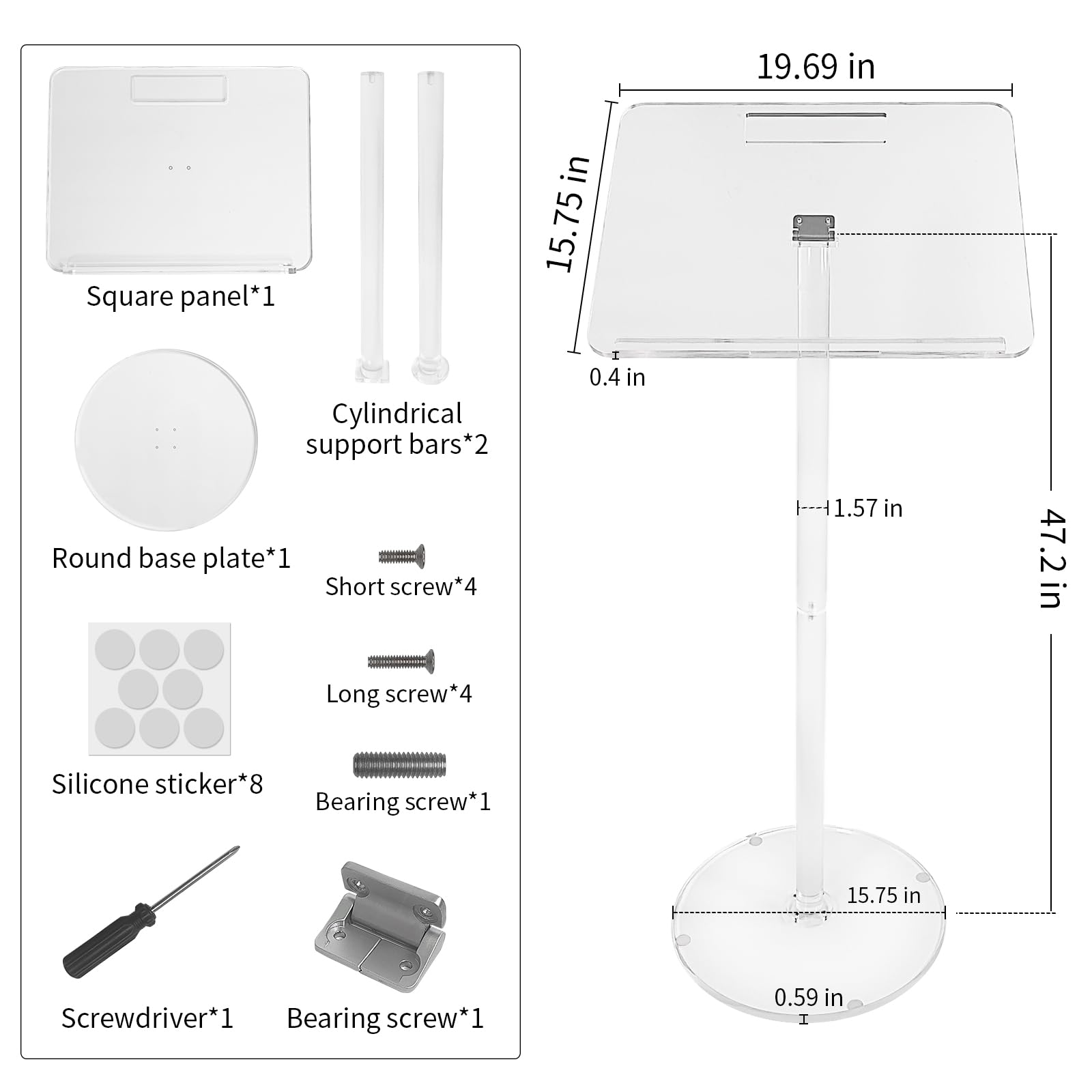 Strong Ultra Clear Acrylic Pulpit Podium Stand, Easy to Assemble Durable Podium Portable Larger Flexible Adjustable Angle Podium Stand with Baffles and Pen Slot for Church Speeches Wedding Teacher