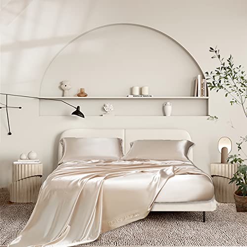 YUEZAISHOU Khaki Satin Sheets Full - 4pcs Silk Bed Sheets Full Hotel Luxury Extra Soft Silky Bedding Set -15" Deep Pocket Fitted Sheet & Flat Sheet & 2 Pillowcases - Wrinkle, Fade, Stain Resistant