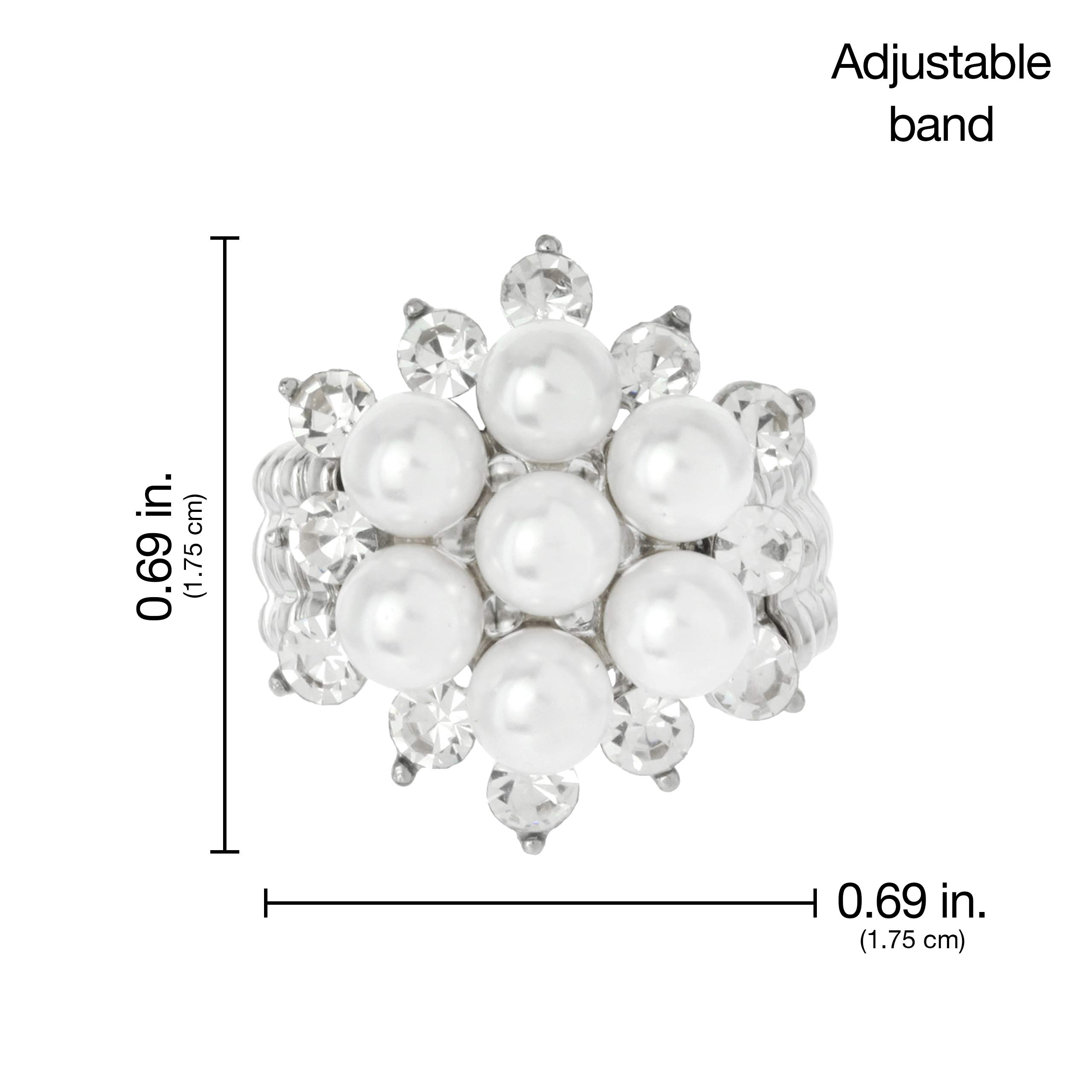 SP Sophia Collection Women's Elegant Pearl and Rhinestone Floral Cluster Stretch Ring