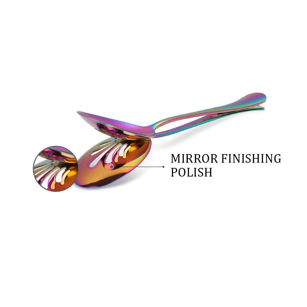 Rainbow Serving Spoons x 4, Rainbow Slotted Spoons x 4, 8.7 inches Rainbow Stainless Steel Serving Spoons Set for Buffet Can Banquet Cooking Kitchen-S (Rainbow4+4)