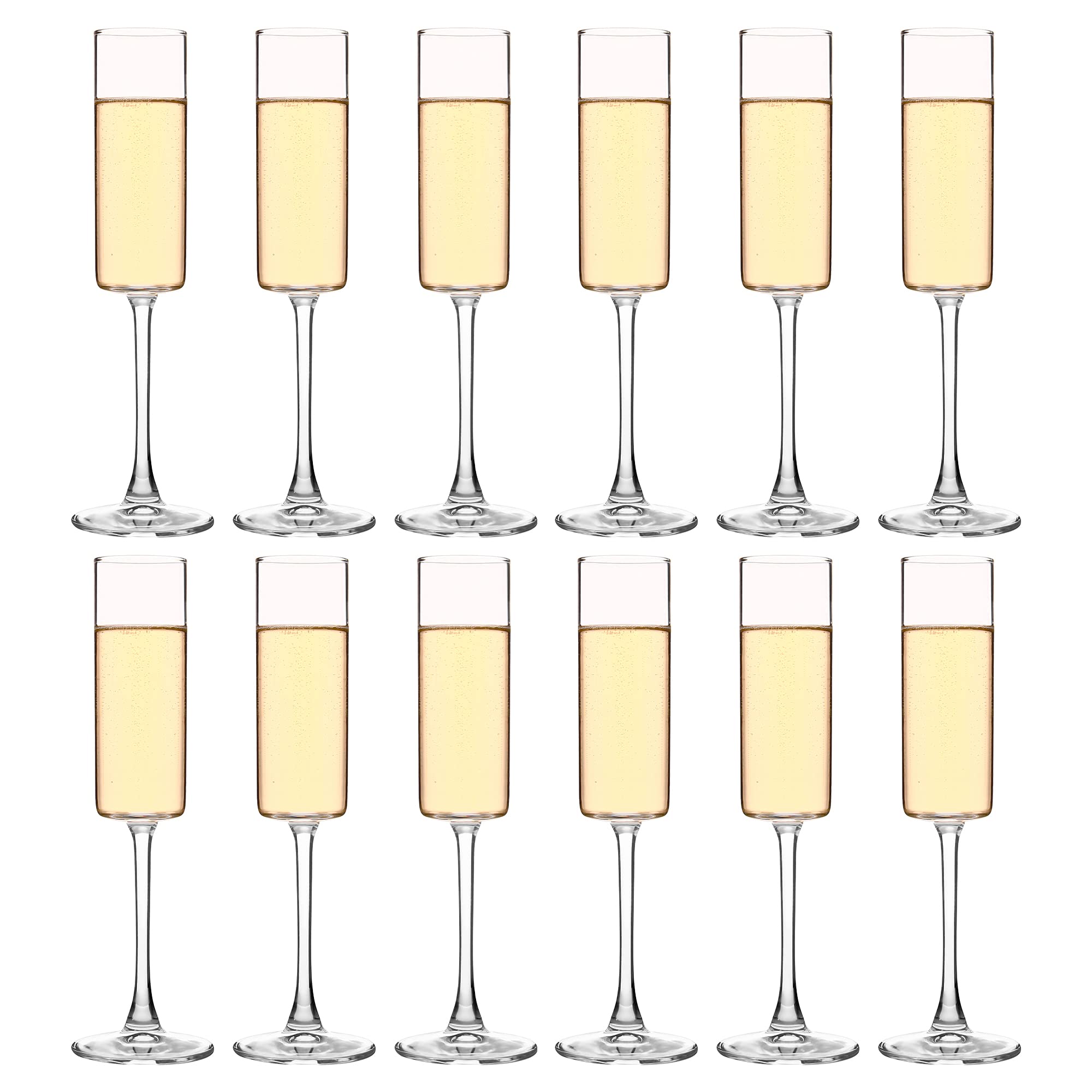 YANGNAY Cylinder Champagne Flutes, Champagne Flute Glass Set of 12, Clear Champagne glasses for Party, Home, Restaurant Use, 6 oz Capacity