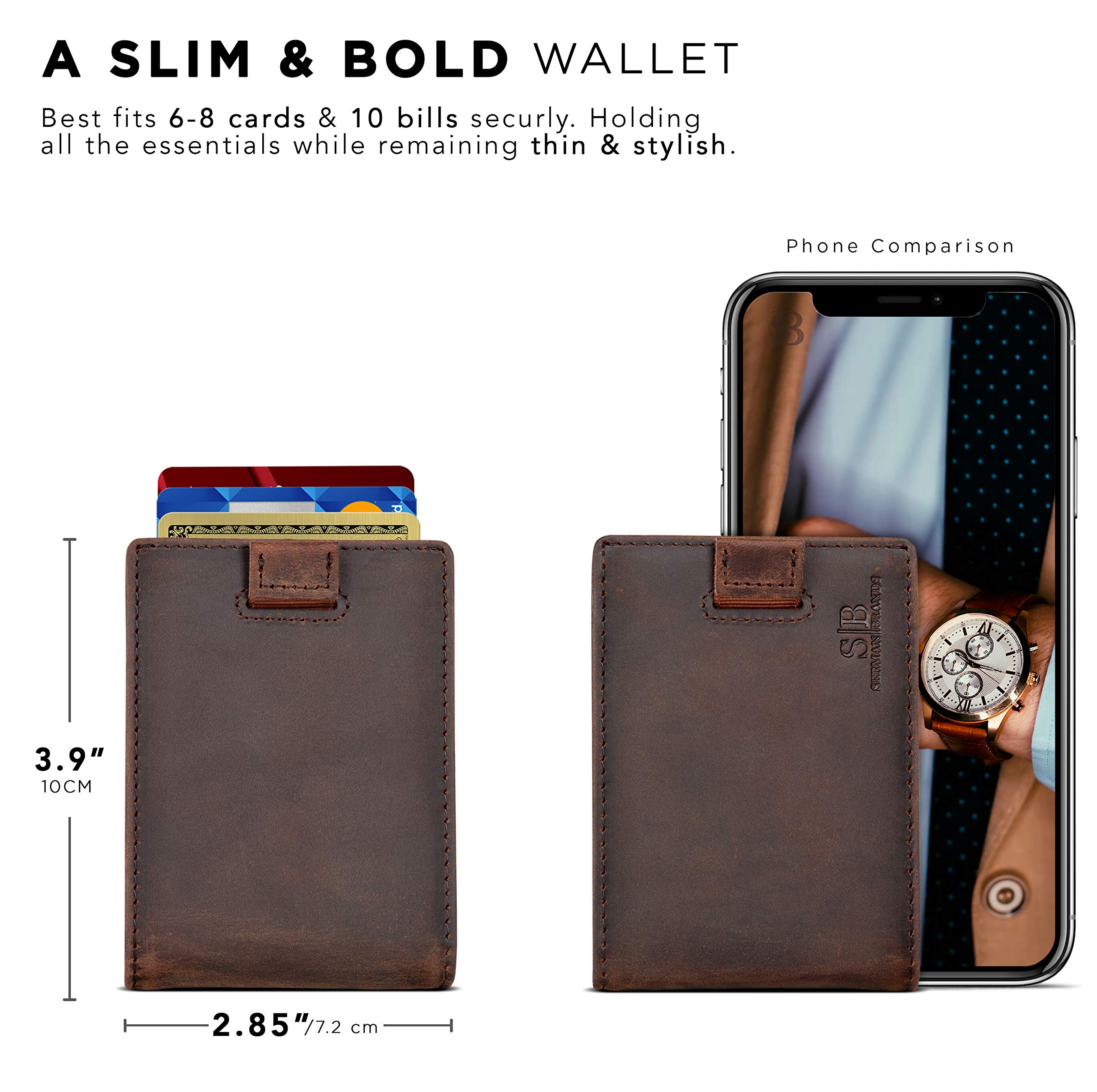 SERMAN BRANDS RFID Blocking Bifold Slim Genuine Leather Minimalist Front Pocket Wallets for Men Money Clip (Texas Brown 3.0)