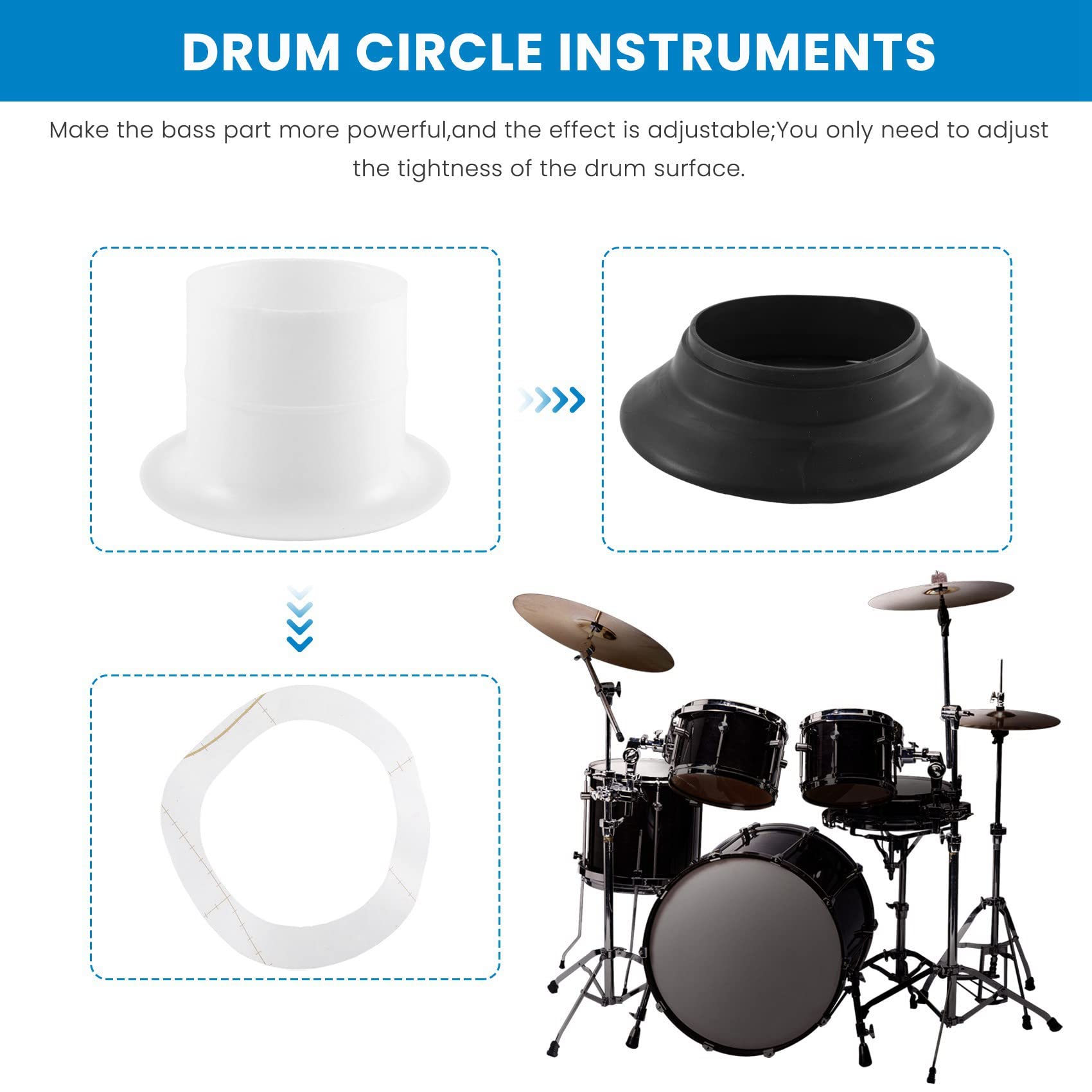 Yothfly Bass Drum Enhancer ABS Rubber Bass Drum Kick Enhancer with Black Port Hole Protector,Mic Hole Drum Head,White (500147201A1)