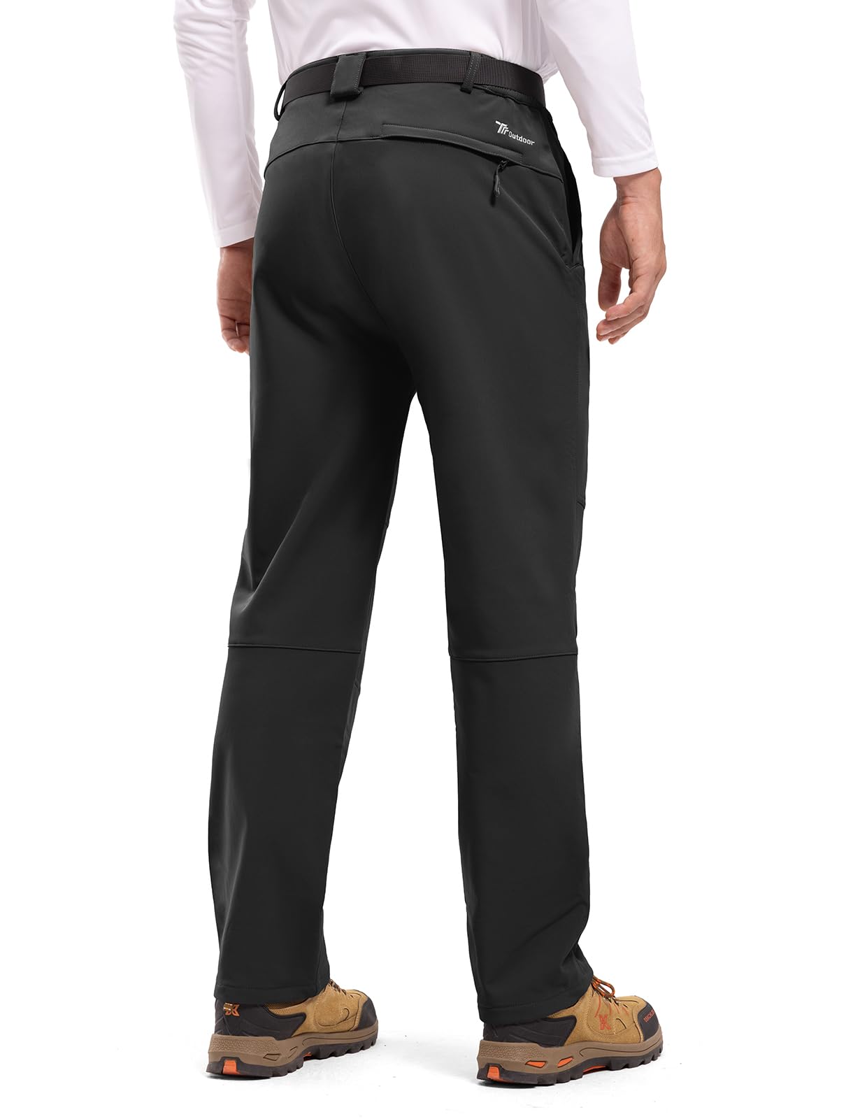TBMPOY Men's Snow Ski Hiking Pants Waterproof Winter Fleece Lined Pants Camping Skiing Ice Fishing Pants with Belt 01 Thick Black L