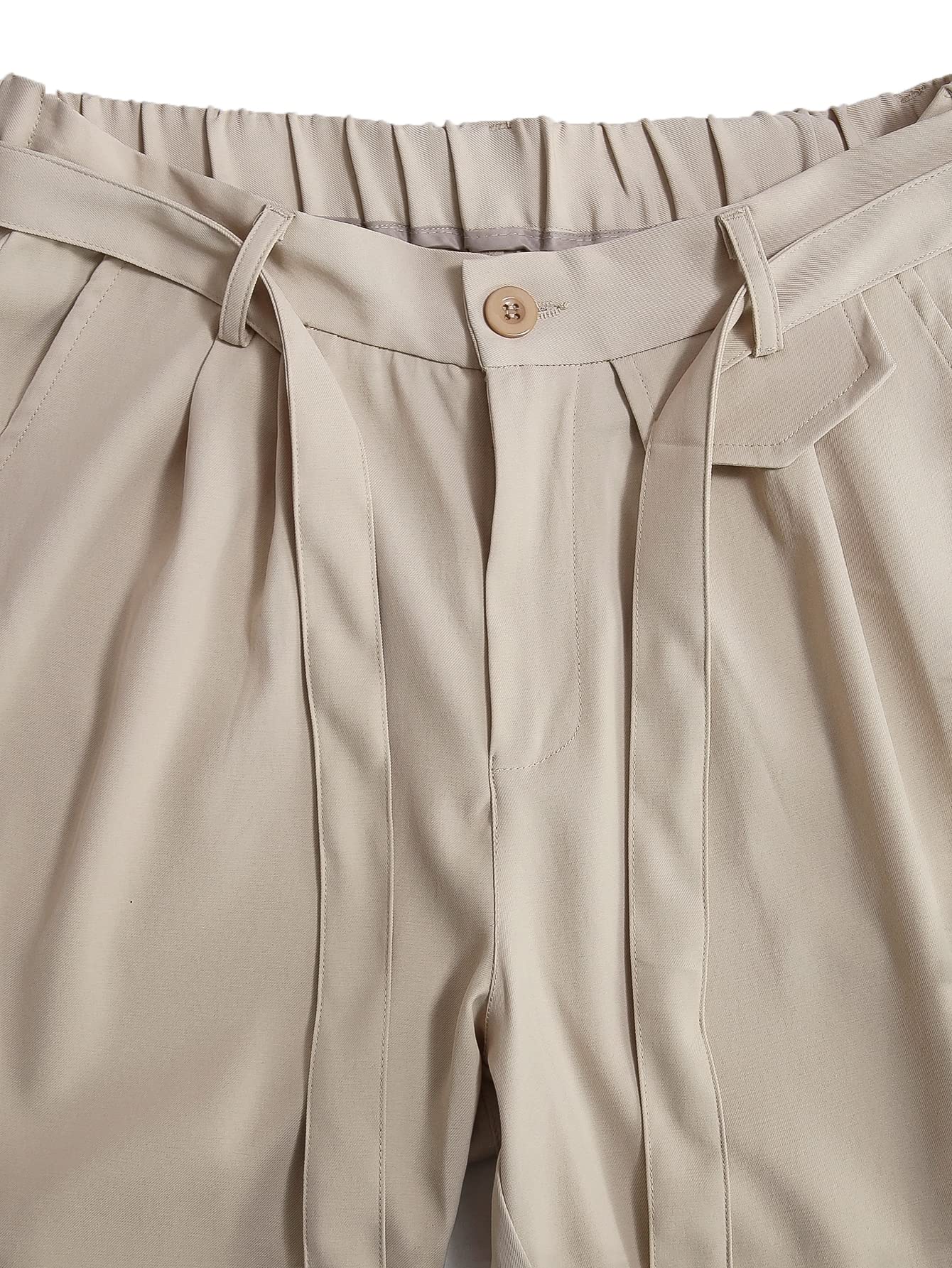OYOANGLE Men's Fold Pleated Straight Wide Leg Suit Pants Business Casual Pants with Pocket Khaki Large