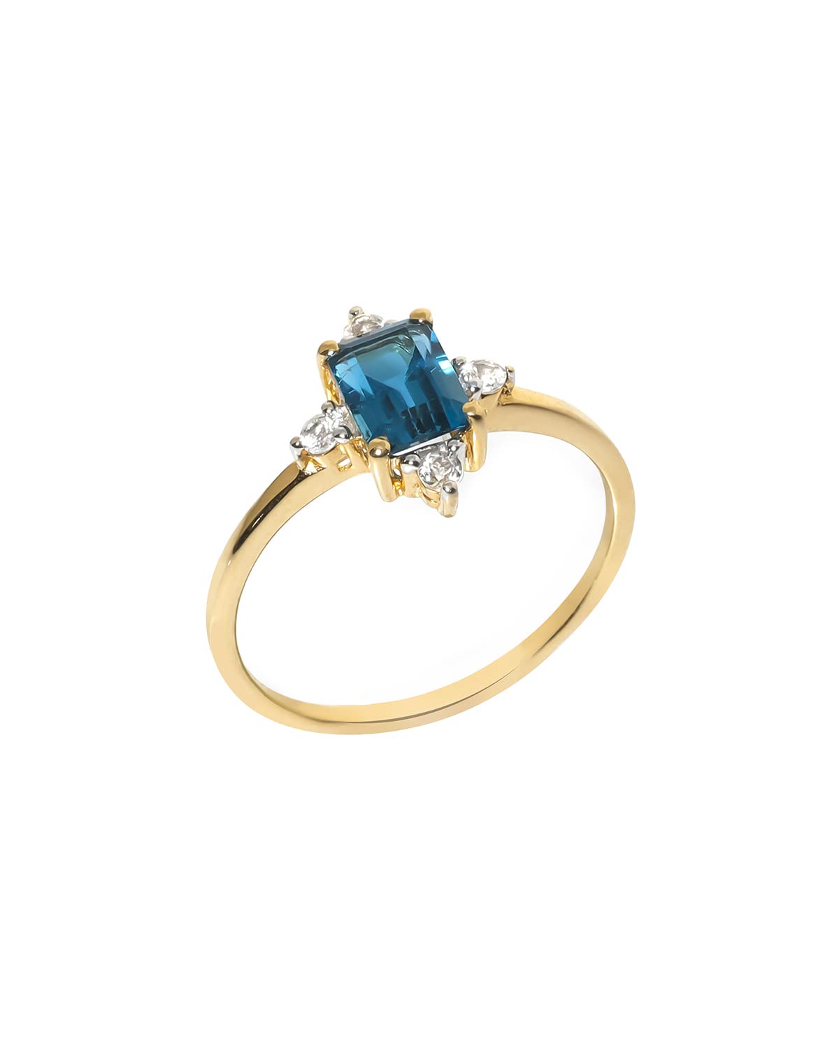 YoTreasure 1.67 Ct. London Blue Topaz & White Topaz 10K Yellow Gold Ring (7)
