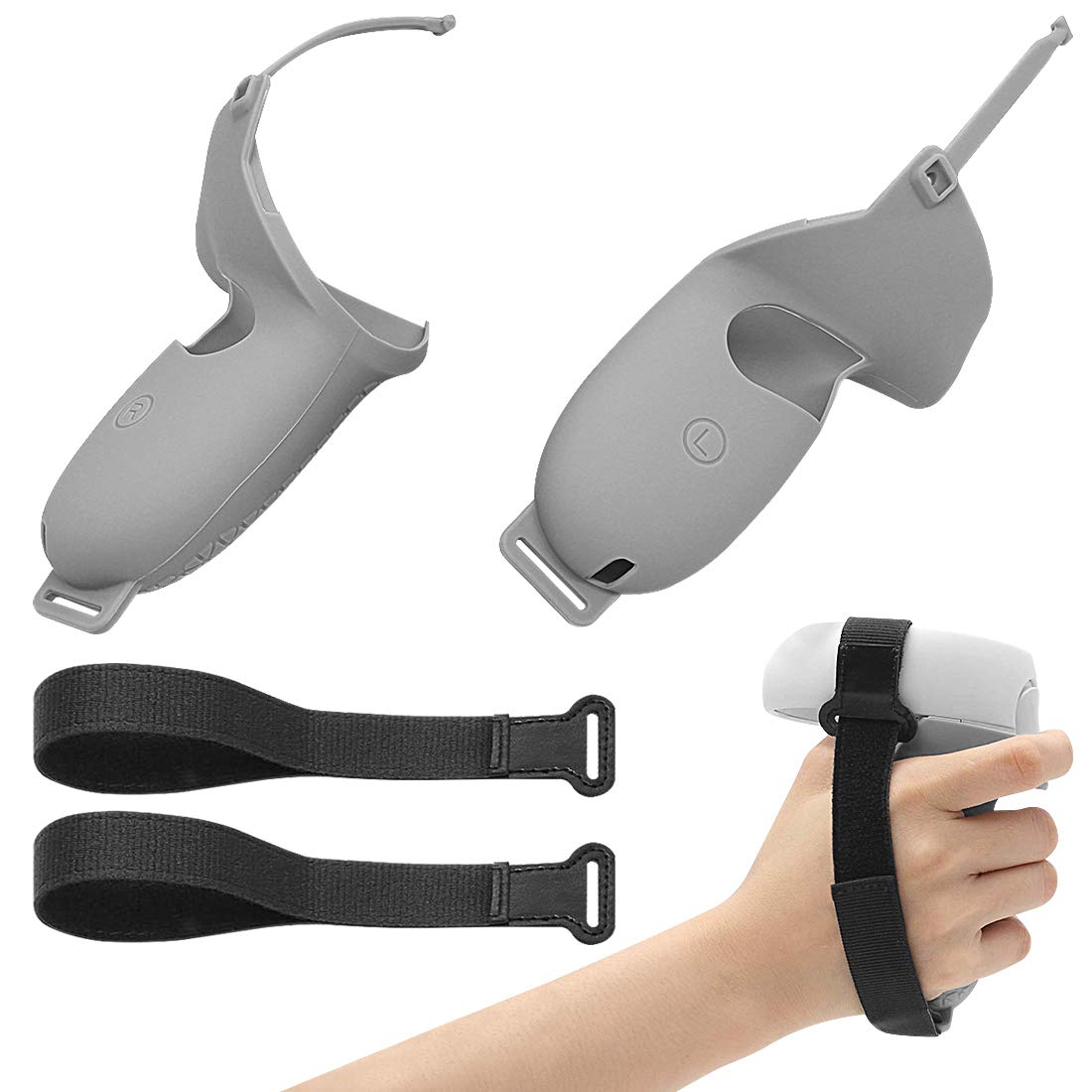 Touch Oculus Quest Quest 2 Controller Grip Cover (1 Pair), Knuckle Straps (1 Pair), Strap Grip Cover, for Increases Friction, Improves Grip, Wicks Sweat, Adjustable to Fit Sized Hands (Grey)