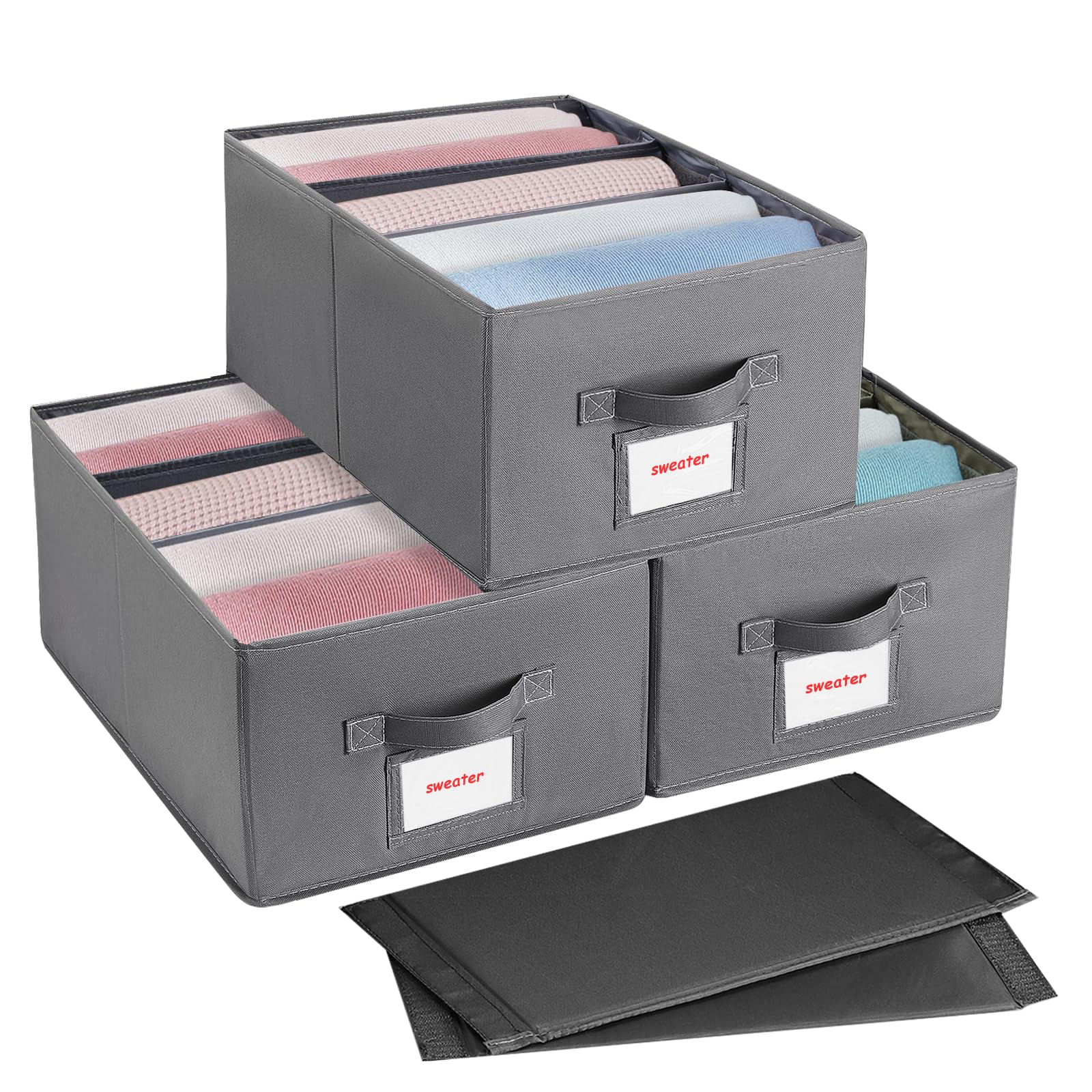 SHINGONE Closet Organizers and Storage, Large Jeans Organizer for Closet, Wardrobe Clothes Organizer, Clothes Organizer Washable Foldable Drawers Organizer for Clothing, Jeans Pants Sweater, 3 Pack