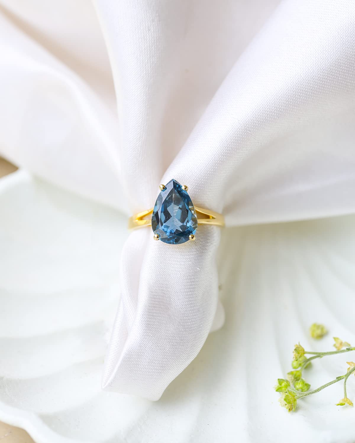 YoTreasure 13x9 MM London Blue Topaz 14k Gold Over 925 Sliver Ring(8)