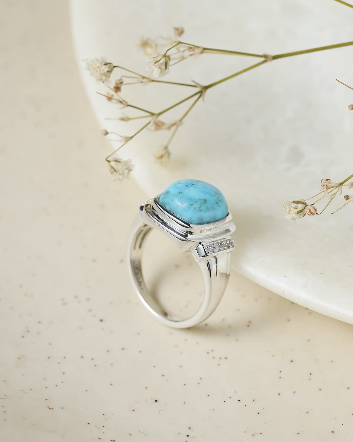 YoTreasure 2.63 Ct. Turquoise White Zircon 925 Sterling Silver Gemstone Ring Jewelry