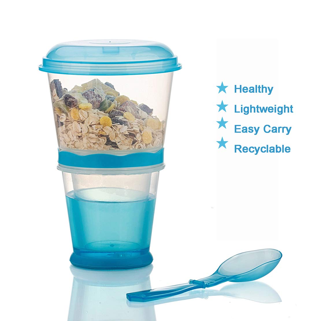 UTOWO Cereal On the Go Cups Travel-To-Go-Food-Containers Storage with Spoon Breakfast Drink-Cups-Portable (Blue)