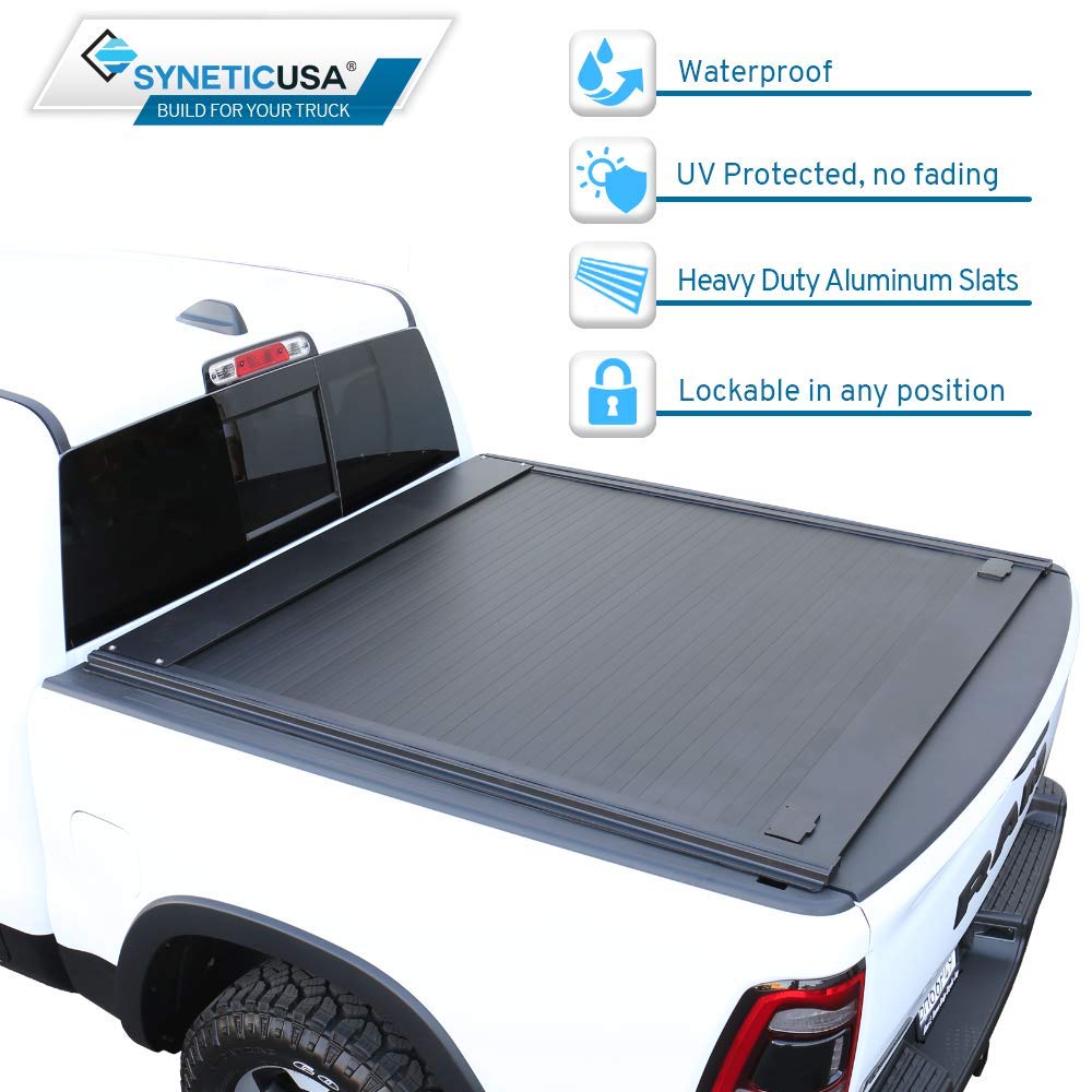 Syneticusa Retractable Tonneau Cover Fits 2019-2024 Ford Ranger 5' (61β) Truck Bed Matte Black Aluminum Low Profile Waterproof