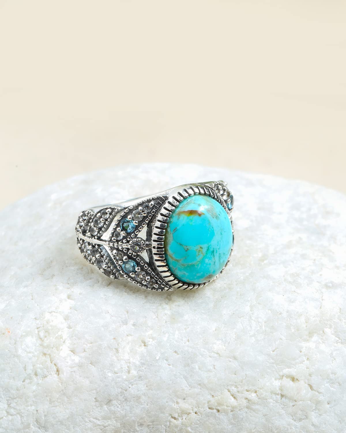 YoTreasure Blue Turquoise Swiss Blue Topaz 925 Sterling Silver Statement Ring Jewelry