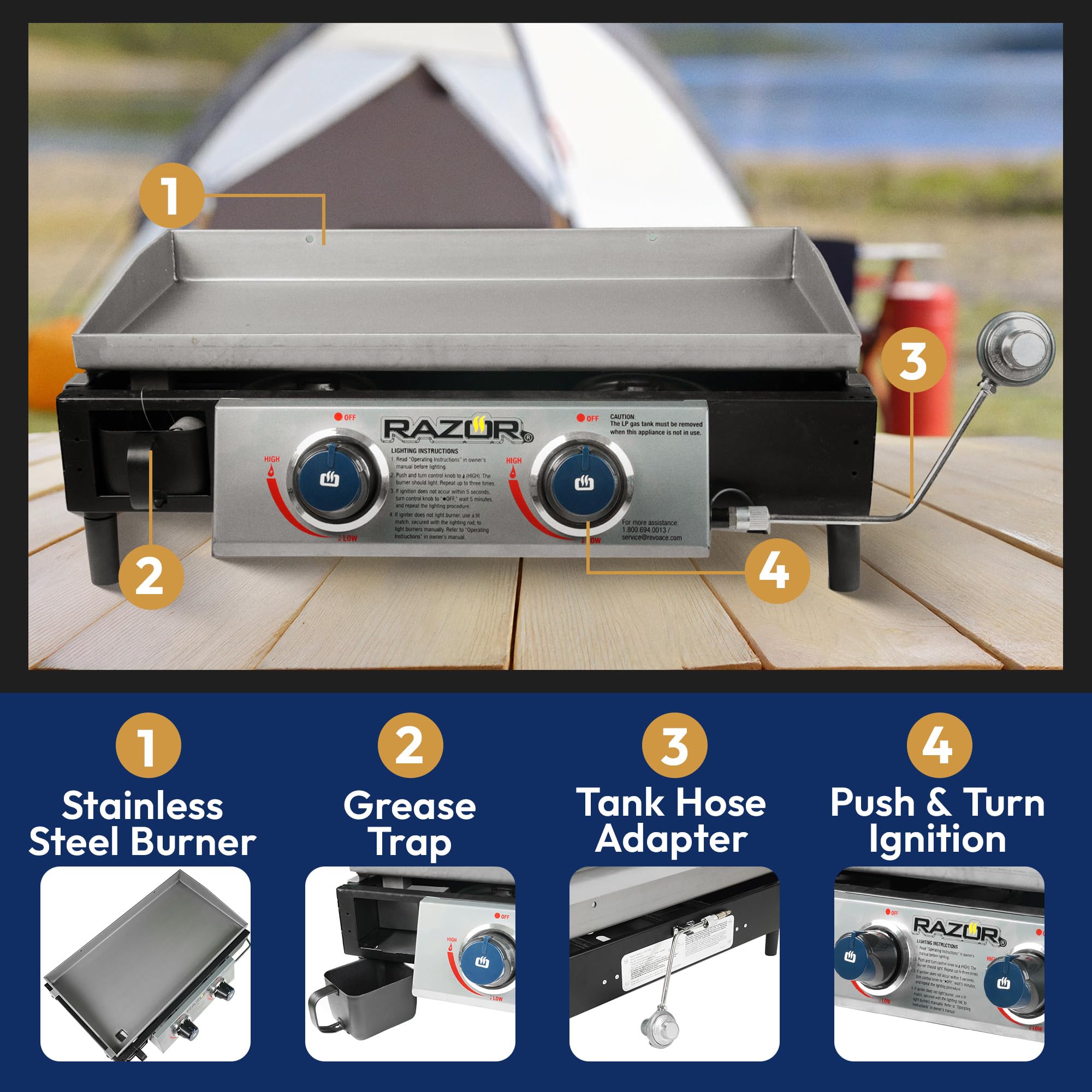 Razor Universal Rolling Prep Cart with Shelves and Storage Drawer for Portable Outdoor Griddle and Grills, Accessory Only, Black