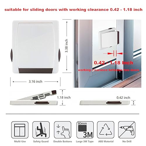 Sliding Glass Door Child Lock - OKEFAN 4 Pack Baby Safety Slide Window Locks for Kids Proof Patio Closet Doors No Drilling Tools Needed (Brown)