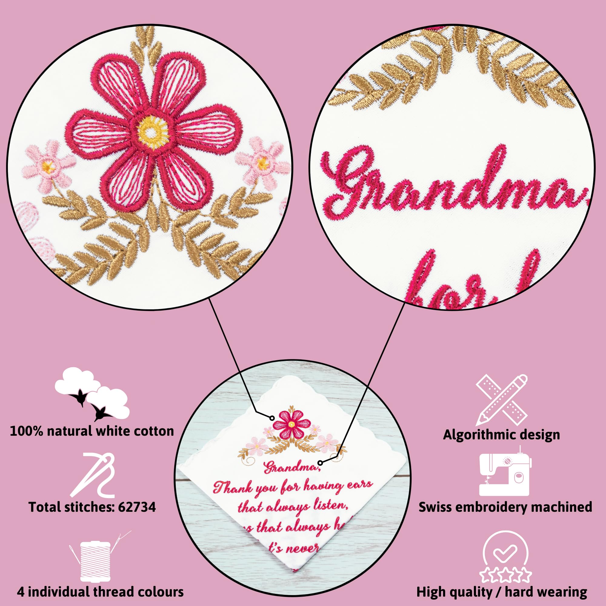 W&F GIFT Grandmother Of The Bride Wedding Handkerchief for Grandma from Granddaughter.