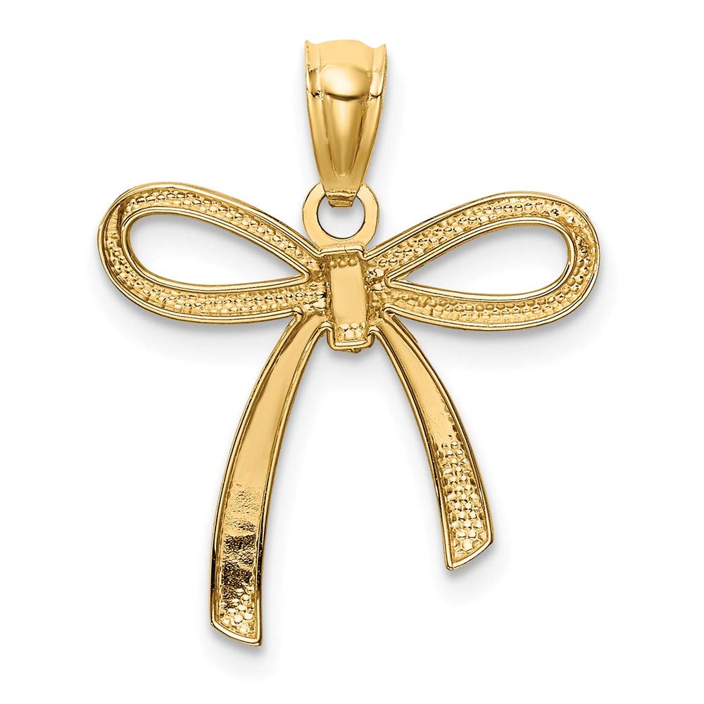 Solid 14k Yellow Gold Small Ribbon Bow Pendant Charm