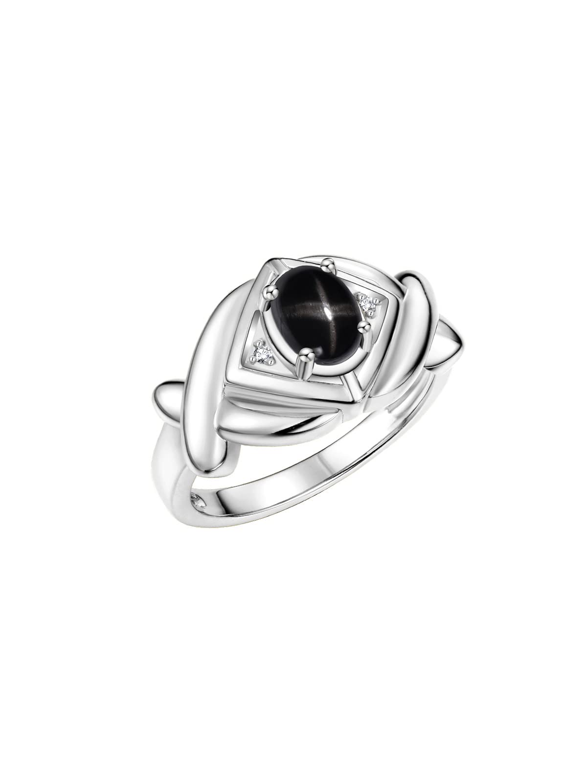 Rylos Rings for Women Sterling Silver Ring XOXO Hugs & Kisses 7X5MM Gemstone & Diamond Black Star Sapphire Jewelry Size 7