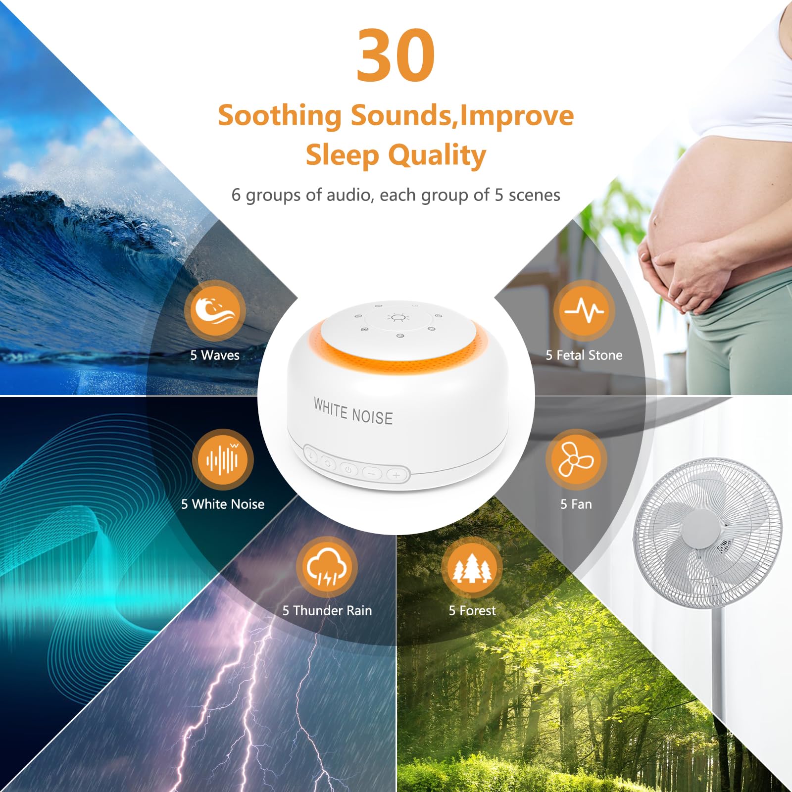 Uyled Sound Machine White Noise Machine with 30 Soothing Sounds 3 Timer Memory Function and Warm Night Light Portable Noise Machine for Adults/Kids/Baby Sleeping,Relaxation