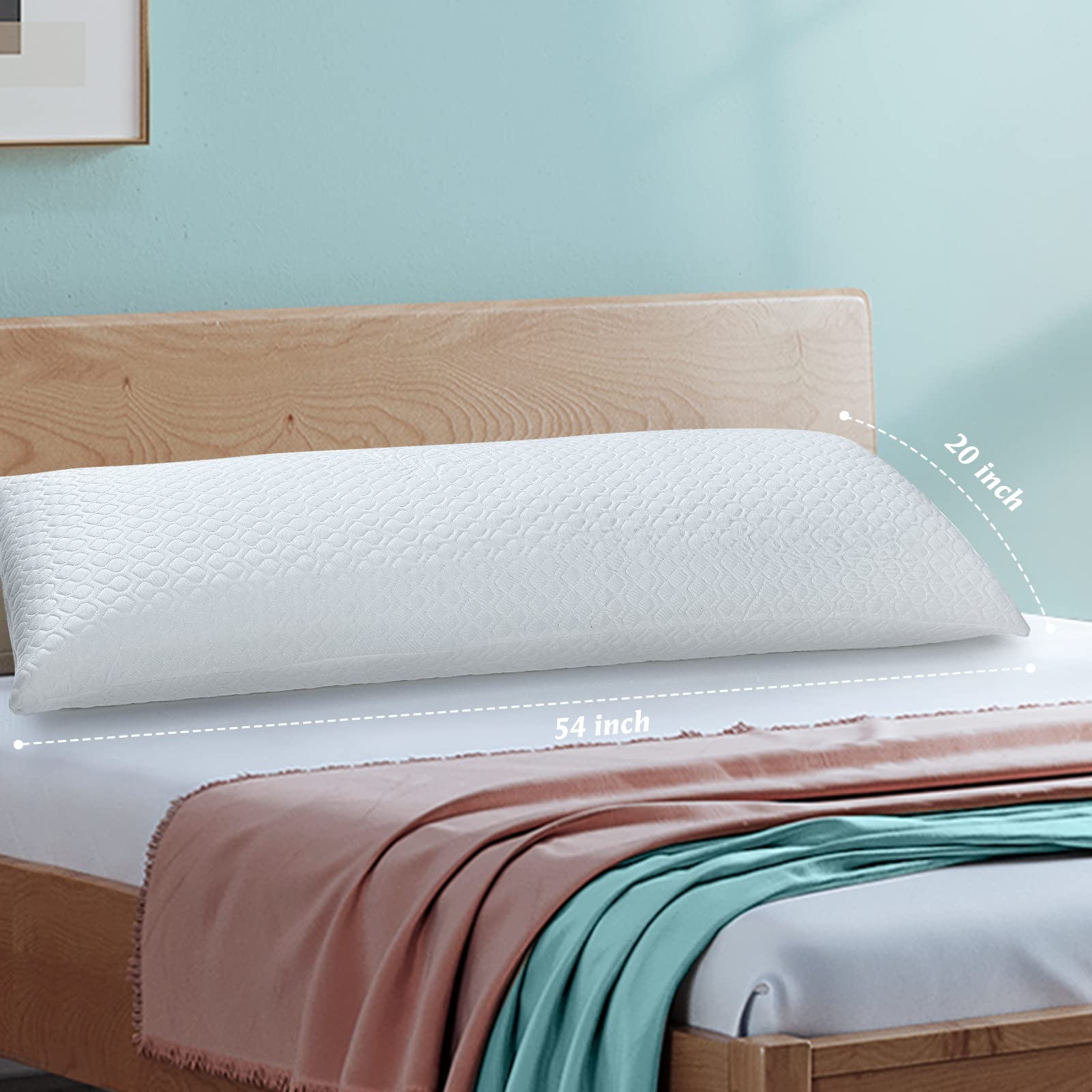 Rainmr Shredded Memory Foam Full Body Pillow β Side Sleeper β Huggable Long Pillow for Body Relief β with Ultra Soft Cooling Cover, 20 x 54 inches