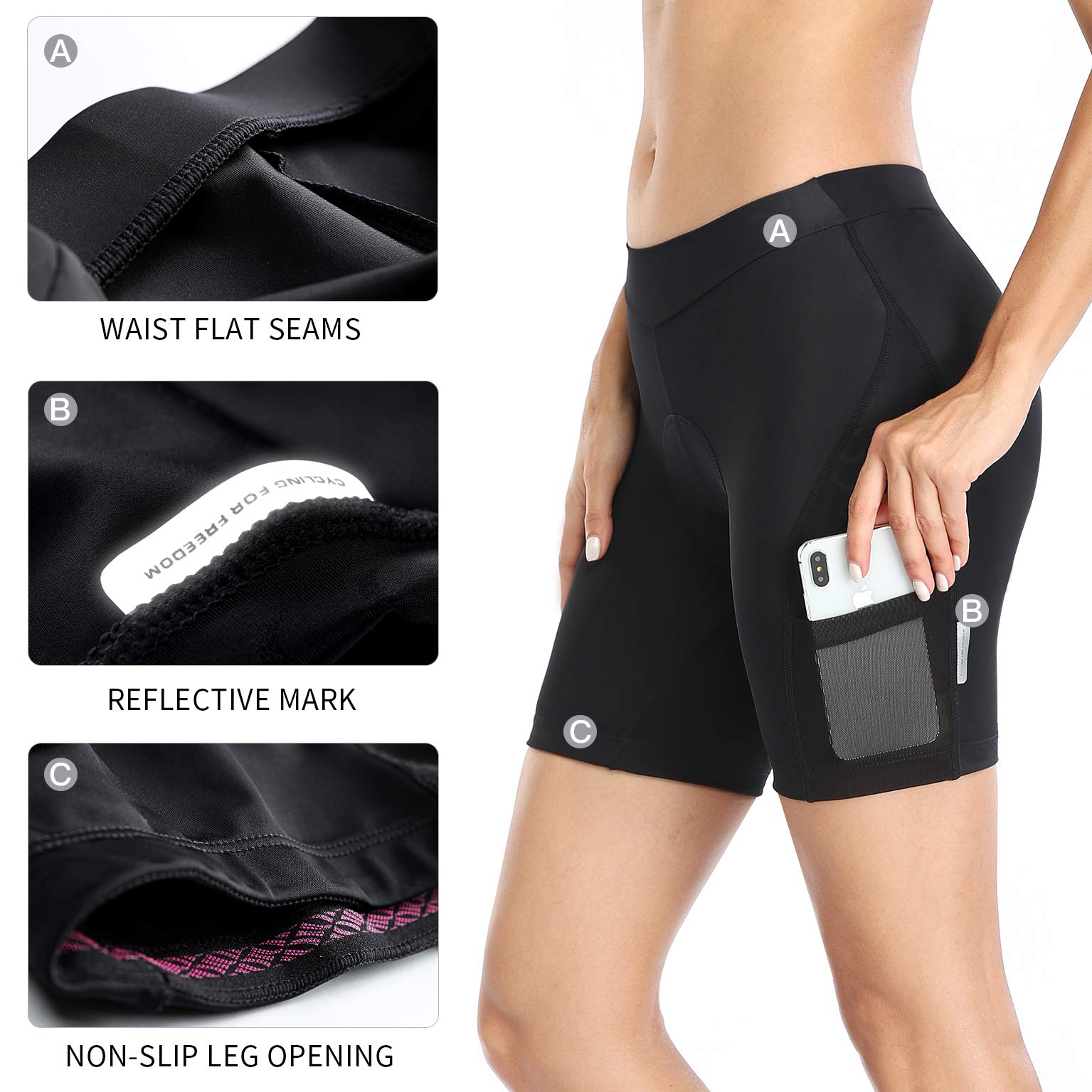 Santic Women Bike Shorts, 7" Breathable 4D Padded Women's Cycling Shorts with Pocket