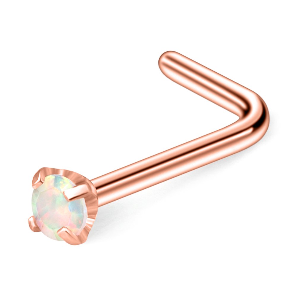 Ruifan 3PCS 20G 316L Surgical Steel 2mm Mix Color Opal Nose Rings Studs L-Shape Body Piercing Jewelry
