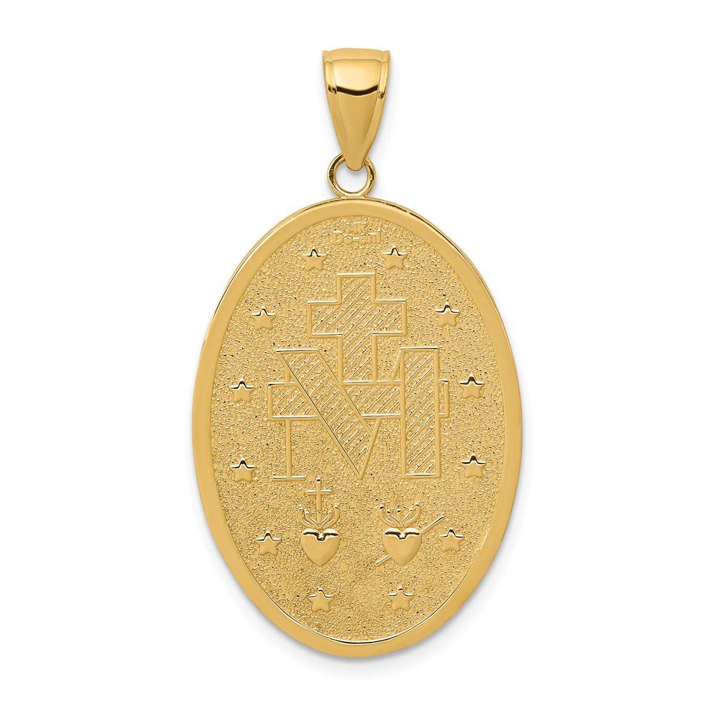 Solid 14k Yellow Gold Virgin Mary Pray for Us Charm Miracle MedalPendant Charm - 41mm x 21mm