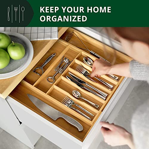 ZHOMA Bamboo Expandable Kitchen Drawer Organizer for Utensils Holder - Silverware Organizer/Utensil Holder and Cutlery Tray with Grooved Drawer Dividers - Natural