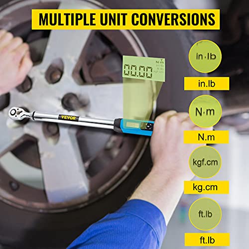 VEVOR Digital Torque Wrench, 1/2" Drive Electronic Torque Wrench, Torque Wrench Kit 12.5-250.7 ft-lb Torque Range Accurate to ±2%, Adjustable Torque Wrench w/LED Display and Buzzer, Socket Set & Case