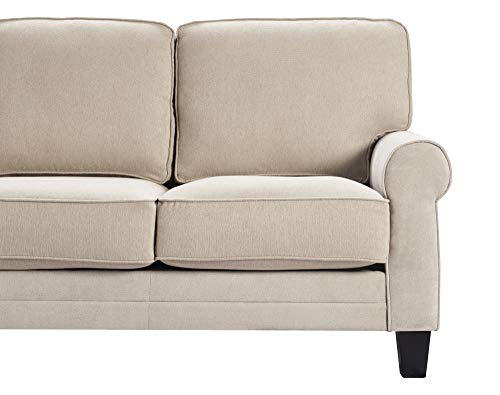 Serta Copenhagen 2 Two or Three Person Living Room Couch with Soft Foam-Filled Cushions, Easy-to-Clean Microfiber Upholstery, 77" Sofa with Storage, Beige