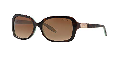 Ralph by Ralph Lauren Women's RA5130 Rectangular Sunglasses, Shiny Havana On Aquamarine/Gradient Brown, 58 mm