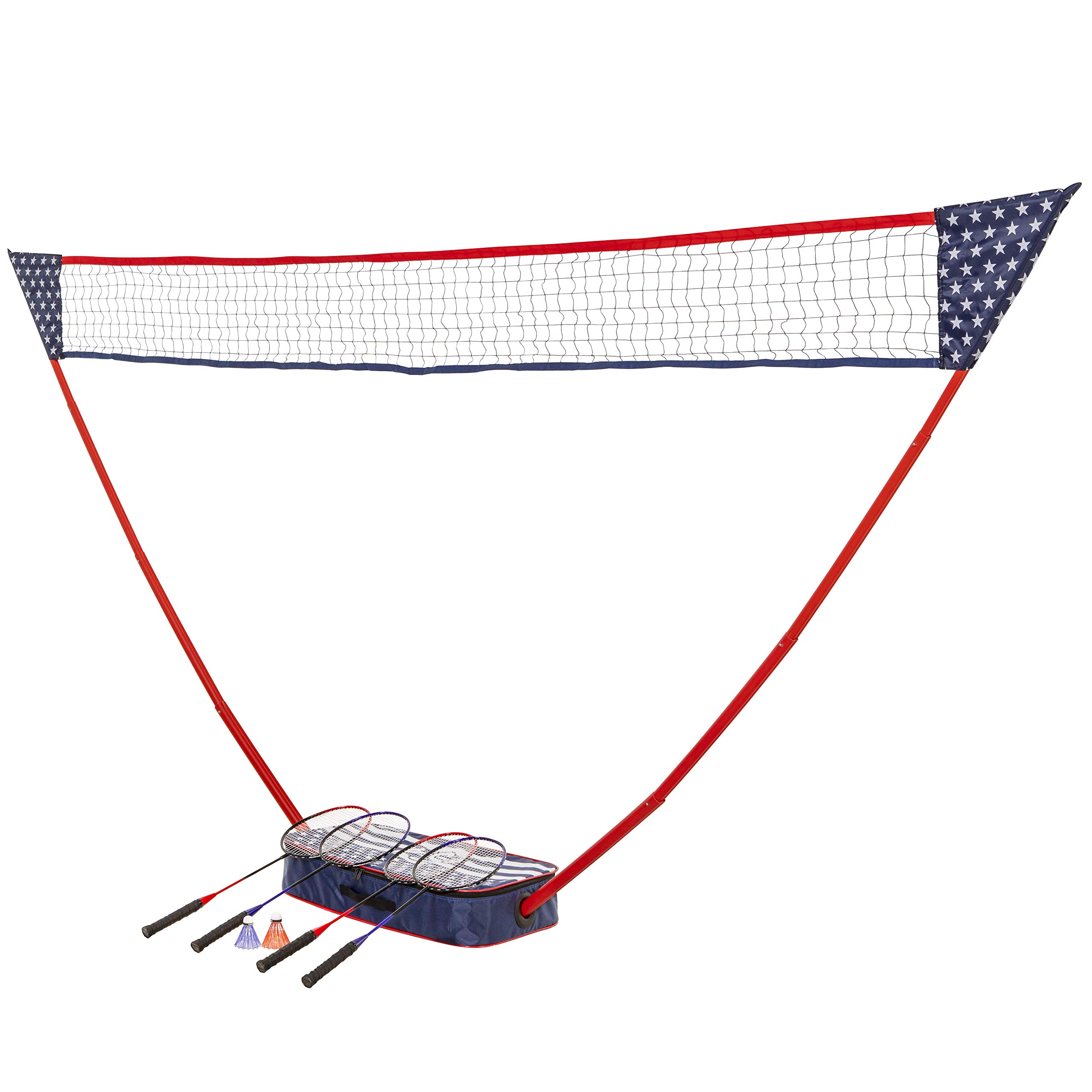 Triumph Sports Patriotic Portable Badminton Set with Freestanding Base Sets Up on Any Surface in Seconds – No Tools or Stakes Required, Multi