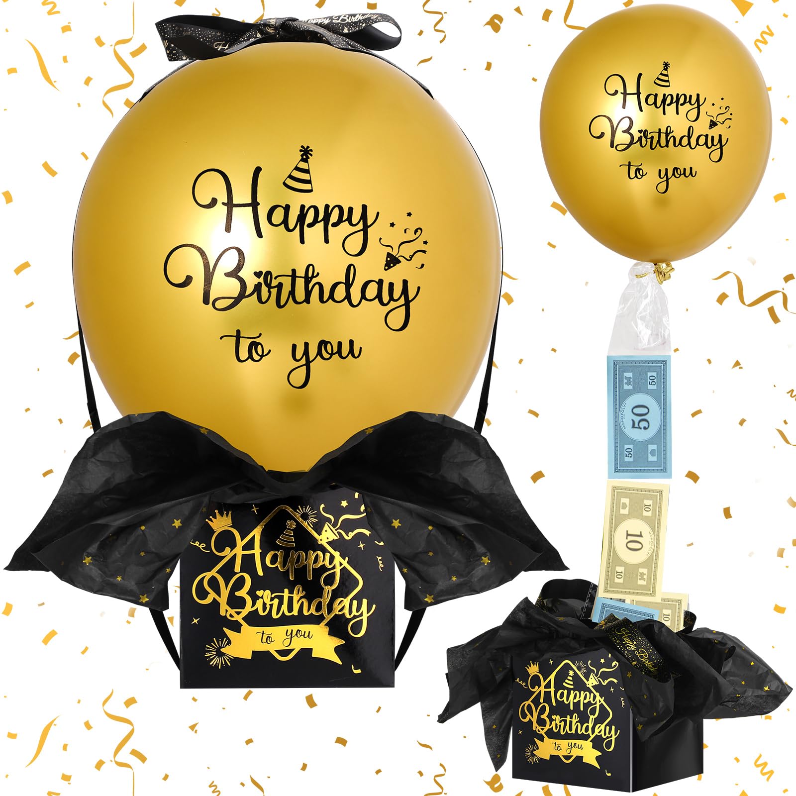 Sumind Pull Money Balloon Box for Cash Birthday Funny Pull Money Balloon Surprise Kit Money Pull out Gift Box Balloon Holder Birthday Surprise Gifts for Women Mother Girlfriend Wife (Classic Style)
