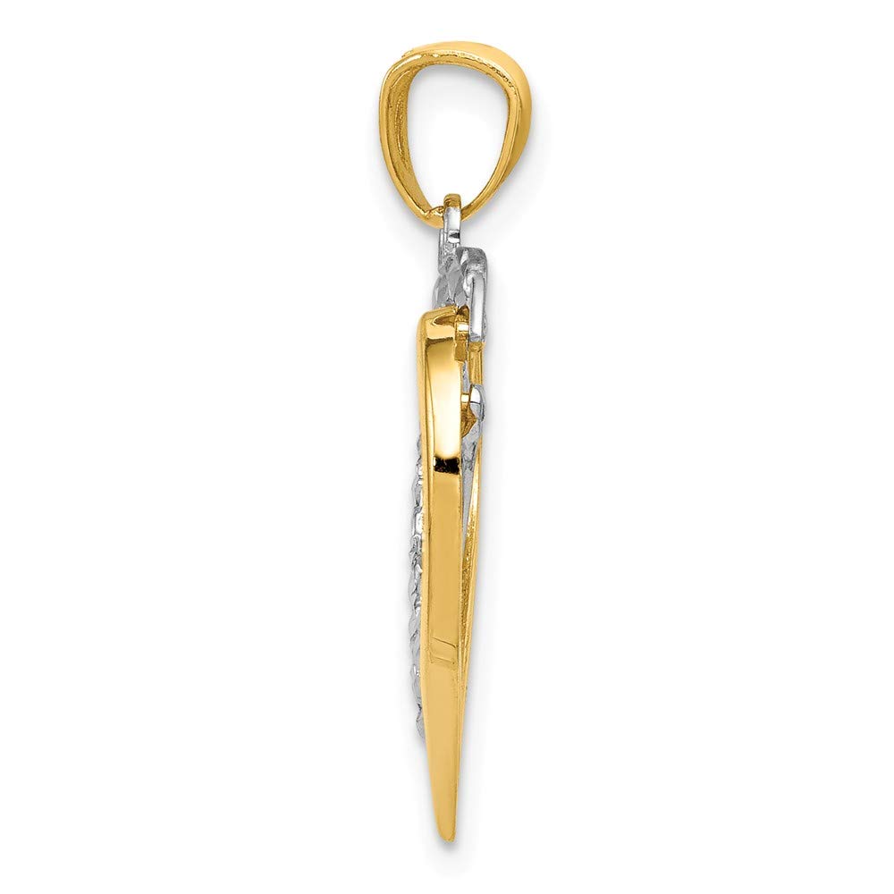 Solid 14k Yellow and White Gold Two Tone Diamond-Cut Intertwined Hearts Pendant Charm - 24mm x 19mm