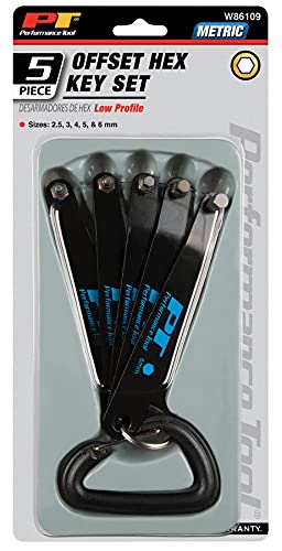 Performance Tool W86109 Metric Low Profile Offset Hex Key Wrench Tool Set for Workshops and Garages, Black, 5-Piece Set