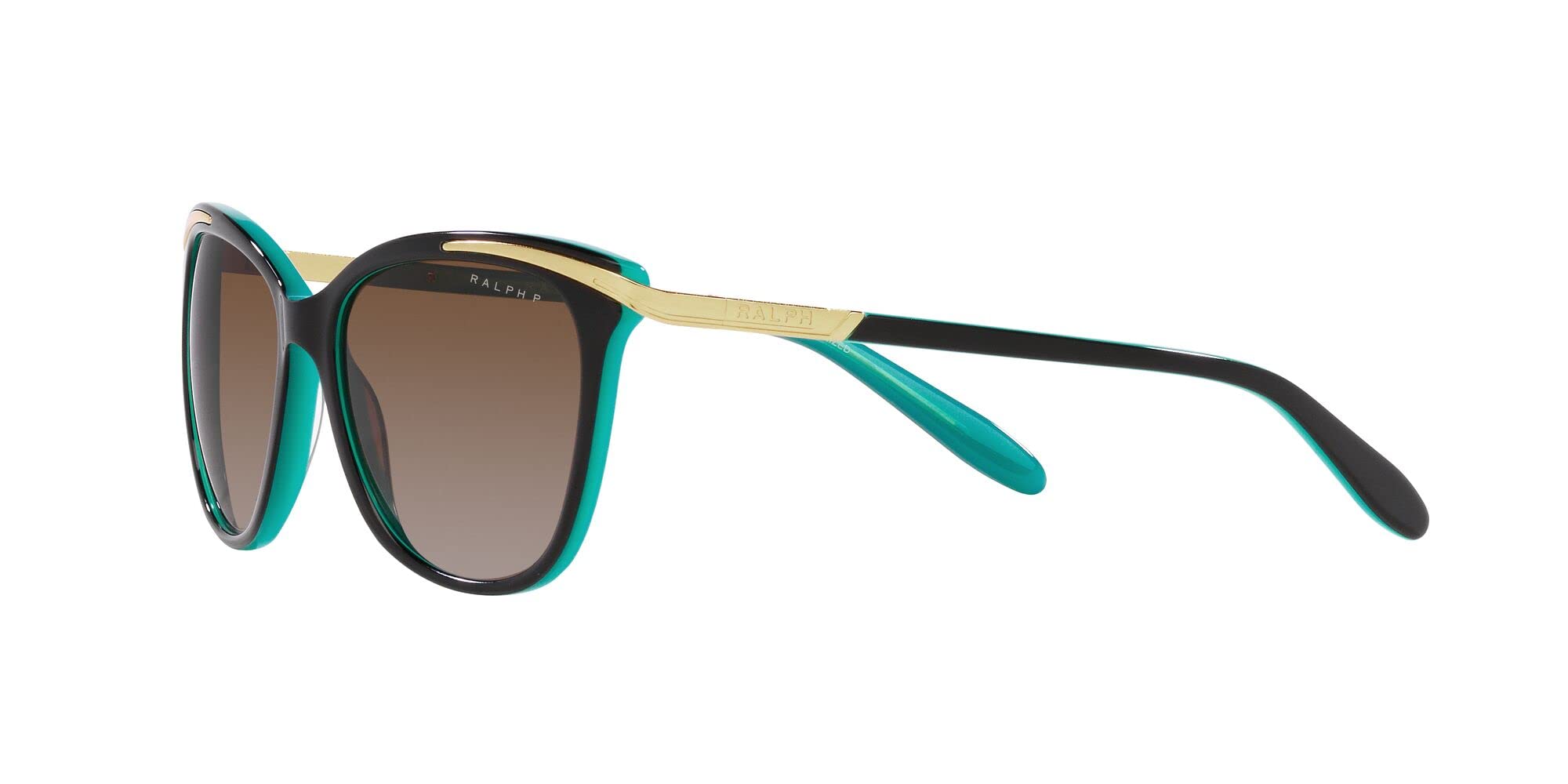 Ralph by Ralph Lauren Women's RA5203 Cat Eye Sunglasses, Shiny Multicolor Havana/Violet Gradient Brown, 54 mm
