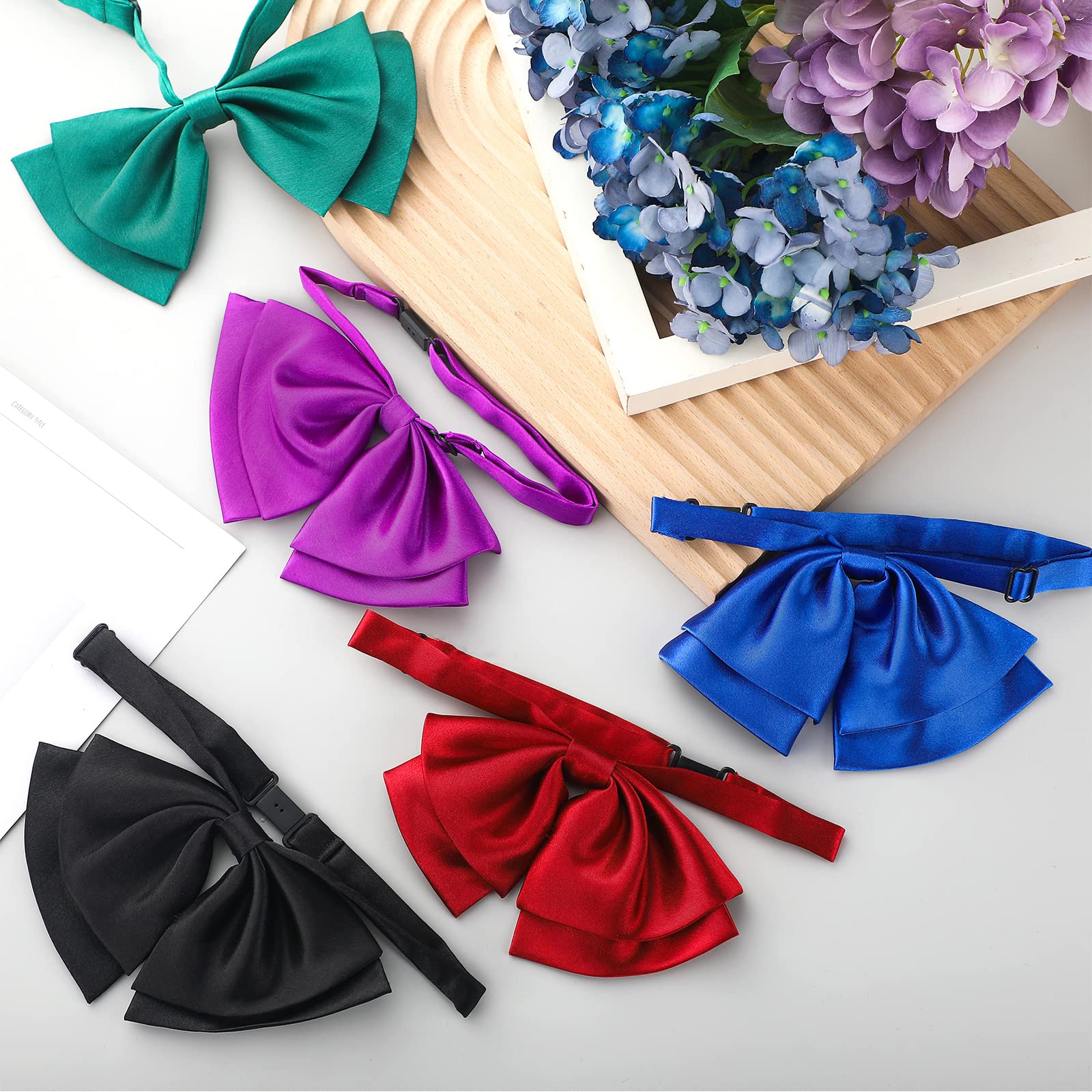 Xuhal 5 Pcs Mexican Charro Bow Tie Floppy Bow Tie Adjustable Solid Color Pre tied Bowknot Silk Party Costume for Retro Men,Women Costume Accessory