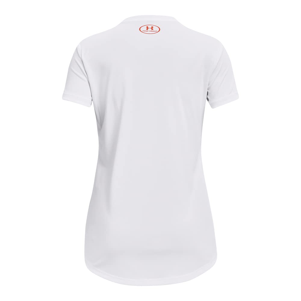 Under Armour Girls' Tech Solid Sportstyle Short-Sleeve Crew Neck T-Shirt, White (101)/Electric Tangerine, Youth Medium