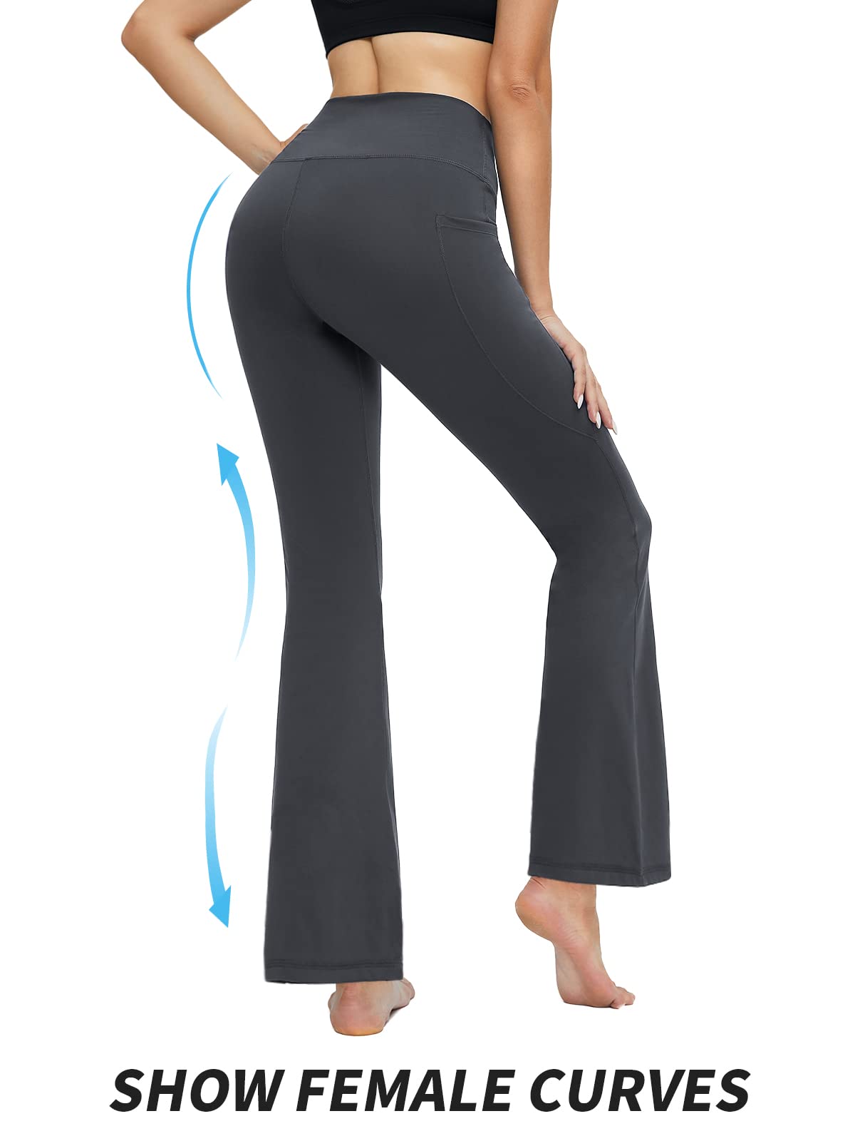 YOYOYOG Women's Athletic Pants with Pockets Bell Bottom Leggings Soft High Waisted Flare Yoga Pants wor Work Gym 2X-Large Gray