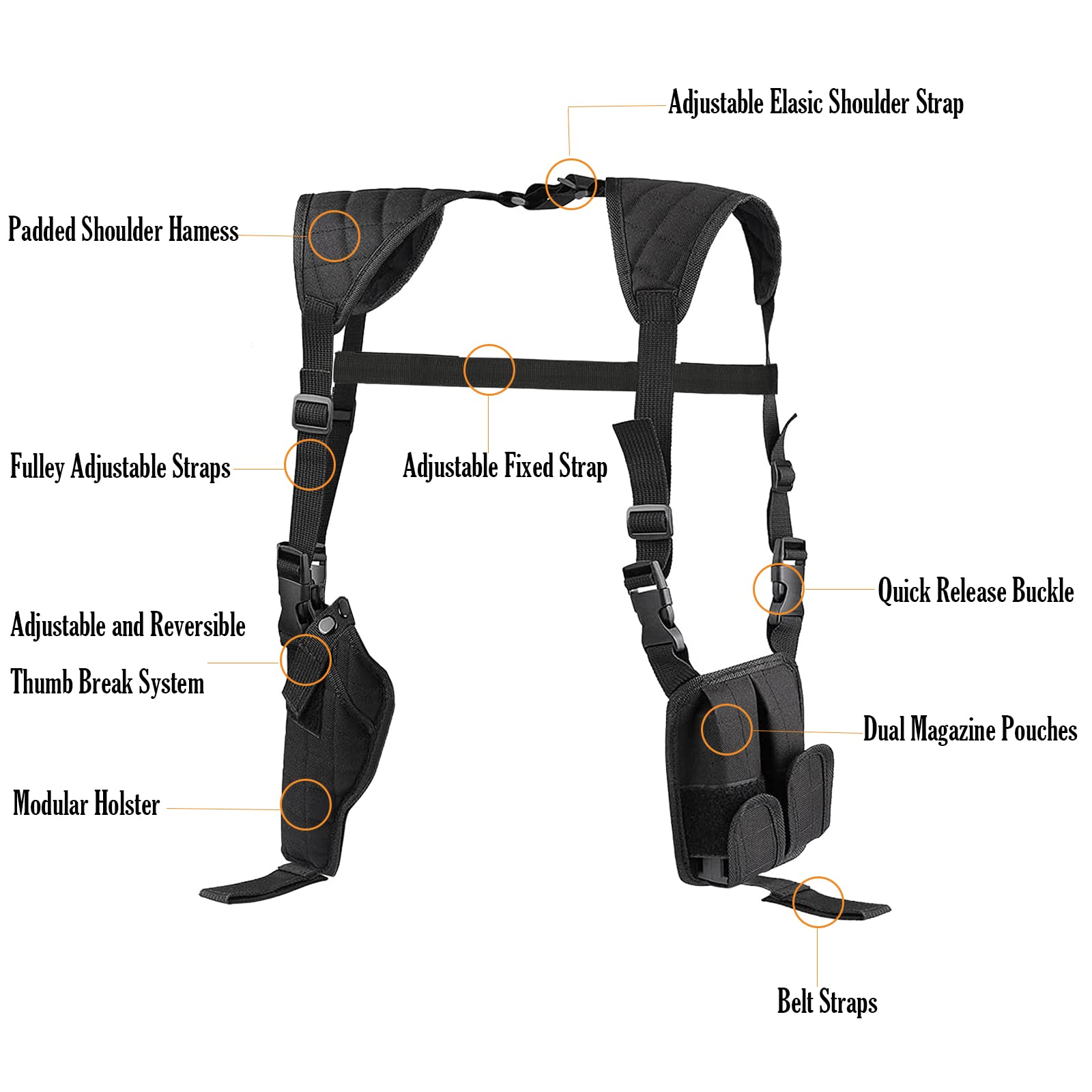 SZtac Shoulder Holster Vertical Gun Holster Universal Adjustable for Most Kinds of Pistols Black