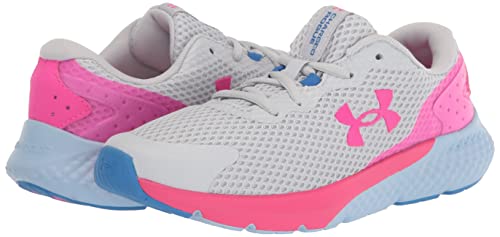 Under Armour Girls Charged Rogue 3 Running Shoe, Halo Gray (101)/Electro Pink, 4 Big Kid