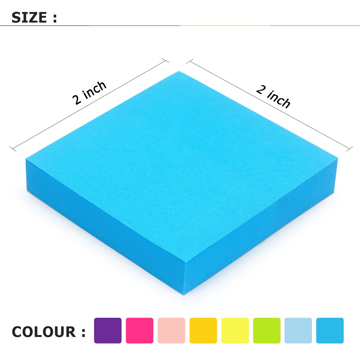 Sticky Notes 2x2 Self-Stick Notes 8 Bright Multi Colors Sticky Notes 8 Pads 100 Sheet/Pad